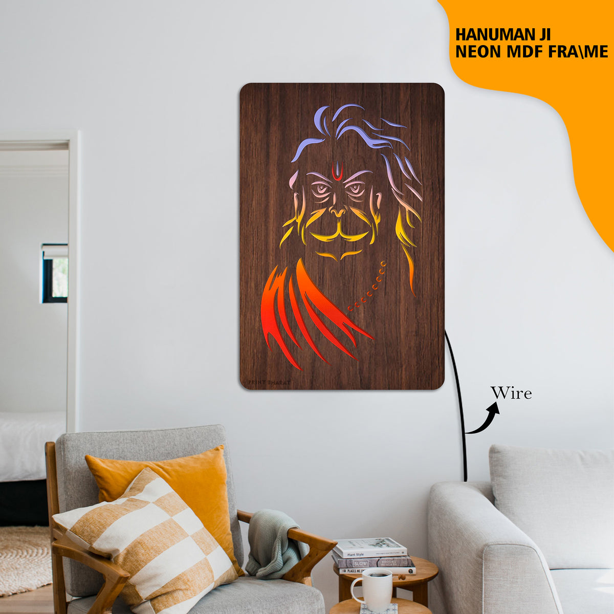 MDf Neon Hanuman Ji Frame – Print Bharat