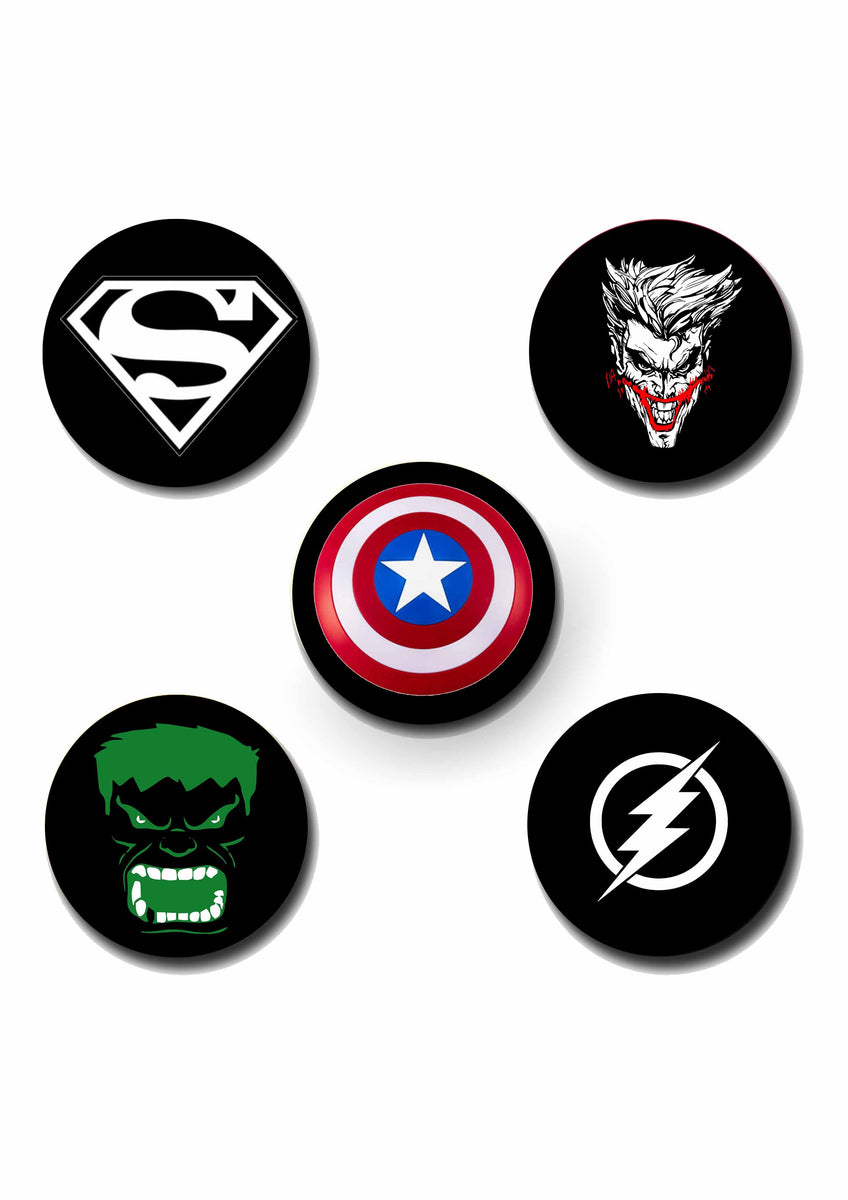 Superhero Design Pin Badge Pack of 5 – Print Bharat